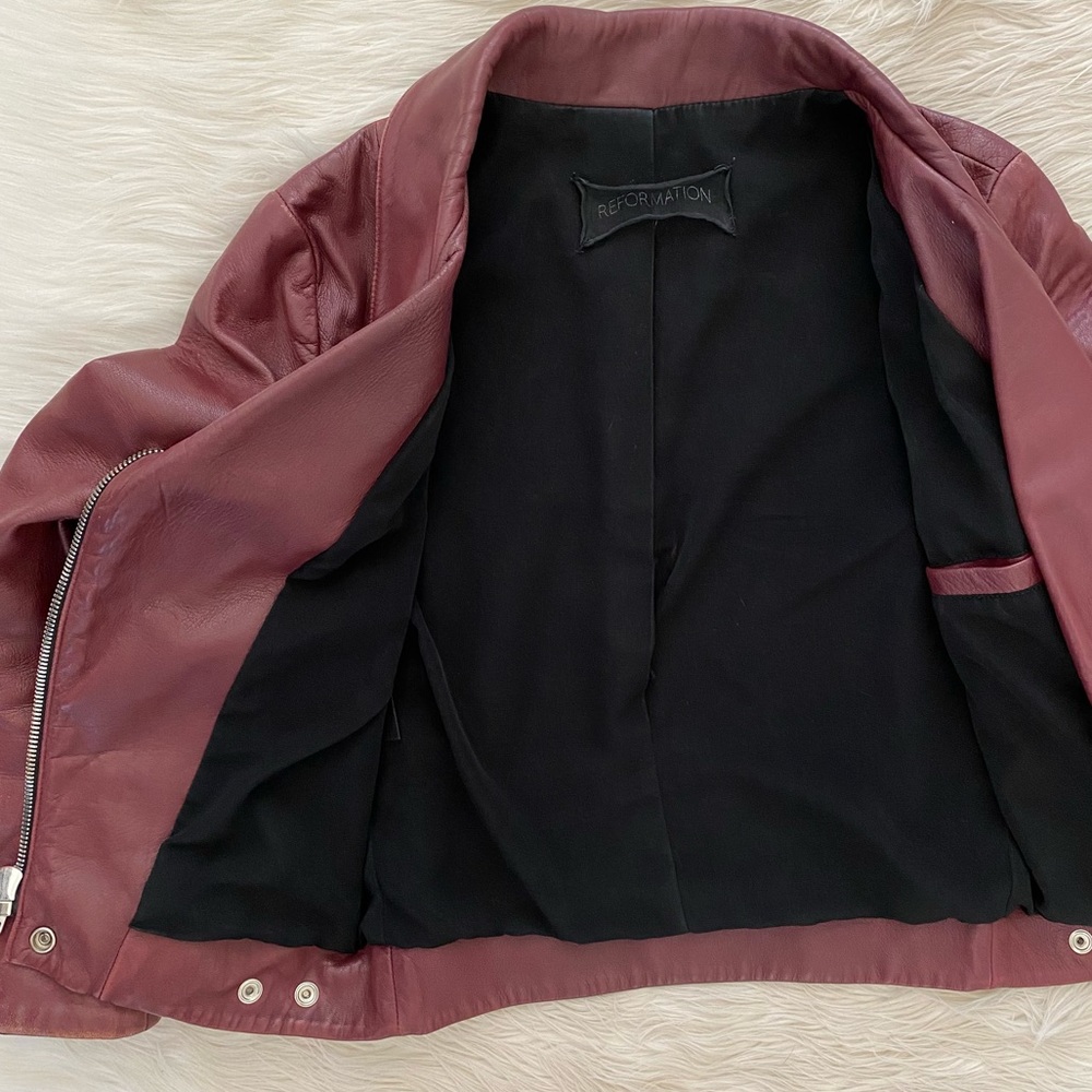 Reformation Burgundy Leather Moto Jacket - Gem